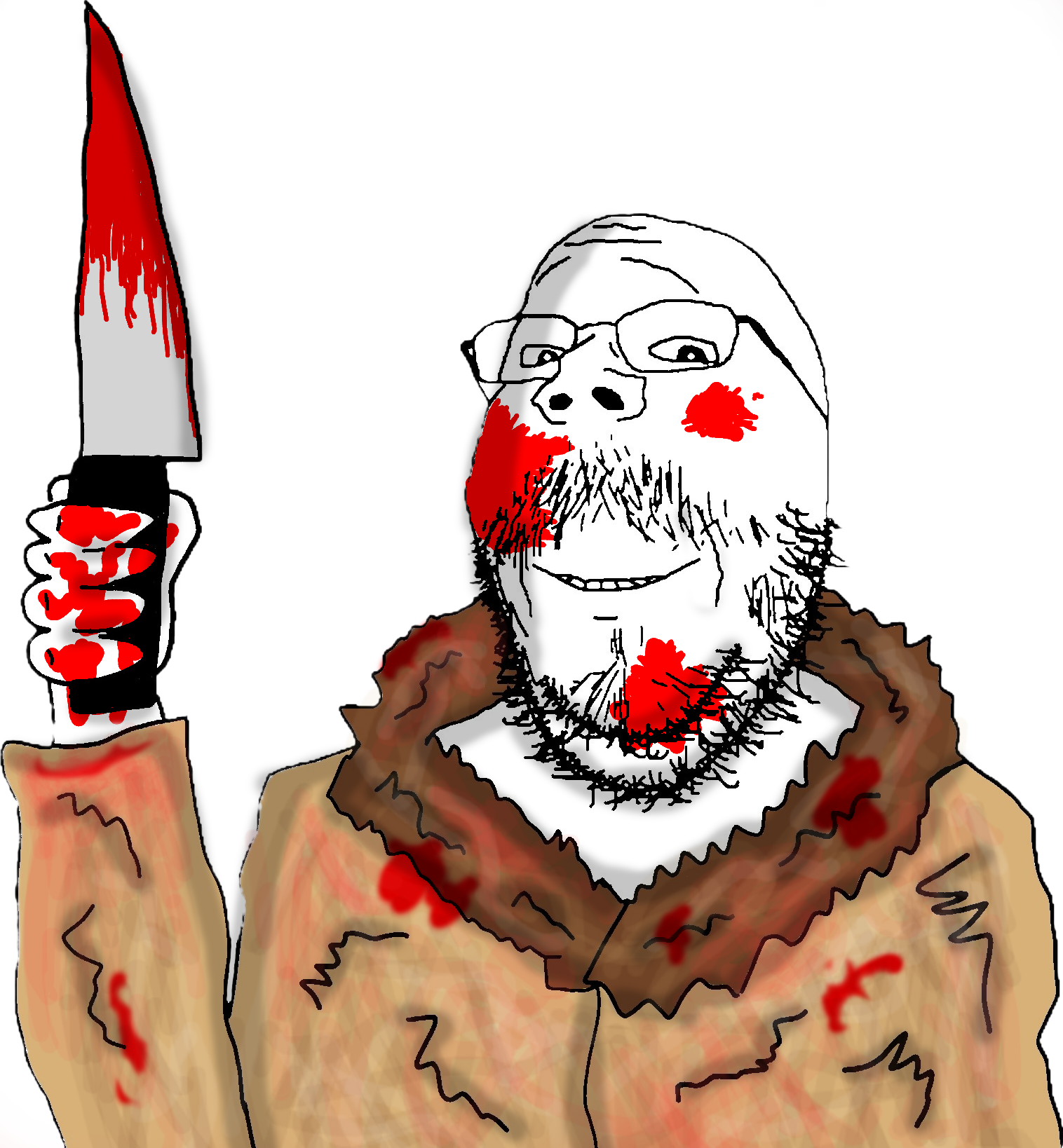 SoyBooru - Post 138266: beard blood blood_on_face closed_mouth coat fur glasses hand holding ...